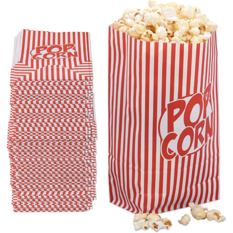 Relaxdays Popcorn Bags, Set of 240, Striped, Retro Look, Cinema, Movie ...