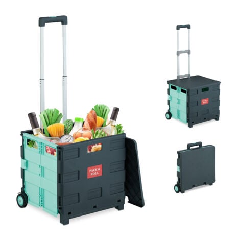 Relaxdays Shopping Trolley, Foldable, Basket with Wheels, Lid ...