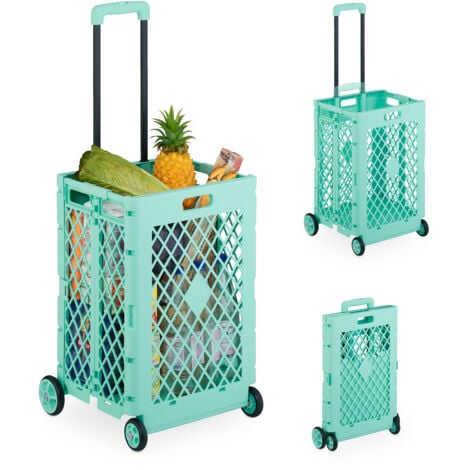 Relaxdays Foldable Shopping Trolley, Collapsible Basket on Wheels, 25 ...