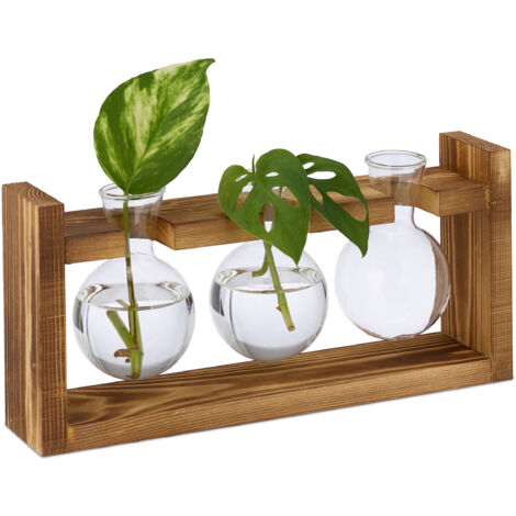 Relaxdays Plant Propagation Station, Round Glass Vases with Stand, for ...