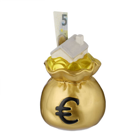 Relaxdays Money Bag Piggy Bank, Quirky Design, Ceramic, Savings Box ...