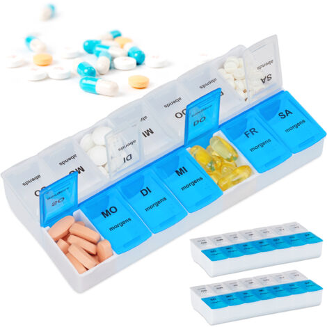 Relaxdays Weekly Pill Box 7 Day, Set of 3 Dispenser, Morning, Noon ...