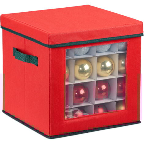 Relaxdays Christmas Bauble Storage Box, 64 Compartments, Viewing Window ...
