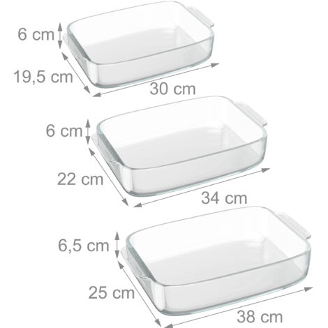 Relaxdays Baking Dish Set, in 3 Sizes, Glass, for Casserole, Tiramissu ...