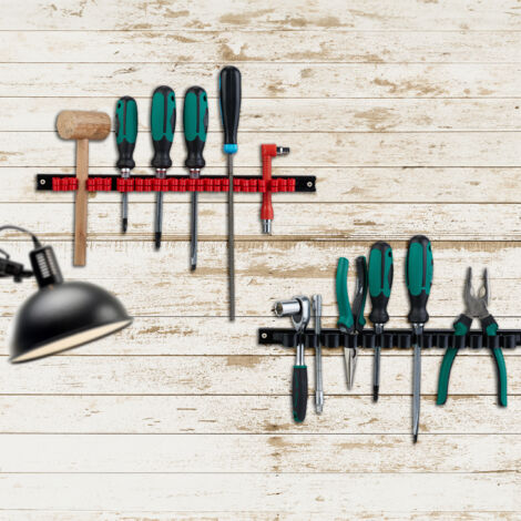 Relaxdays Tool Holder, Set of 4, Wall Mounted Rack, Double Clamps, for ...