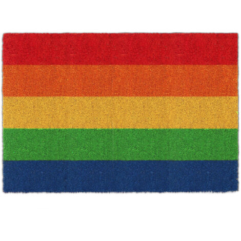 Relaxdays rainbow coconut mat, 60x40 cm, non-slip, weatherproof, indoor ...