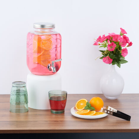 Relaxdays Drinks Dispenser, 4 L, Beverage Jar with Fruit Infuser, Tap ...