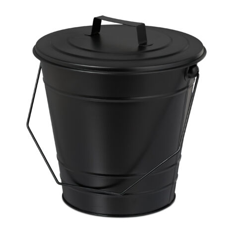Relaxdays Ash bucket with lid, handle, 7 litres, iron, ash container ...