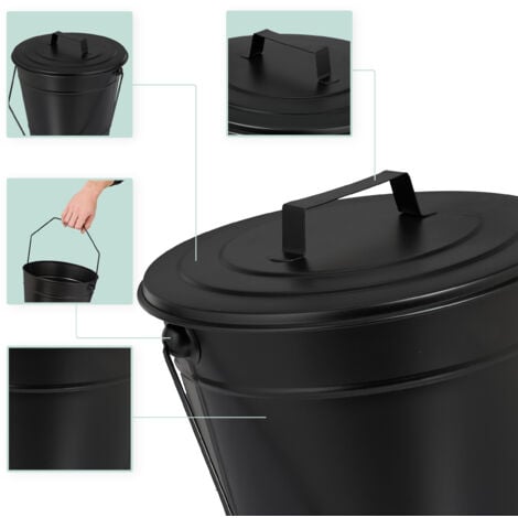 Relaxdays Ash bucket with lid, handle, 7 litres, iron, ash container ...