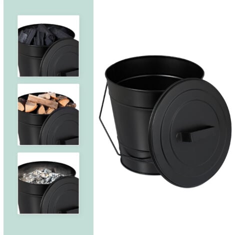 Relaxdays Ash bucket with lid, handle, 7 litres, iron, ash container ...