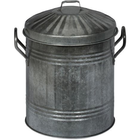 Relaxdays Ash bucket with lid, handles, 10 litres, galvanized iron, ash ...