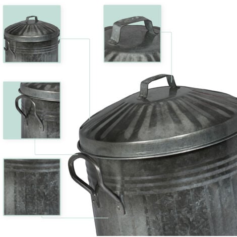 Relaxdays Ash bucket with lid, handles, 10 litres, galvanized iron, ash ...