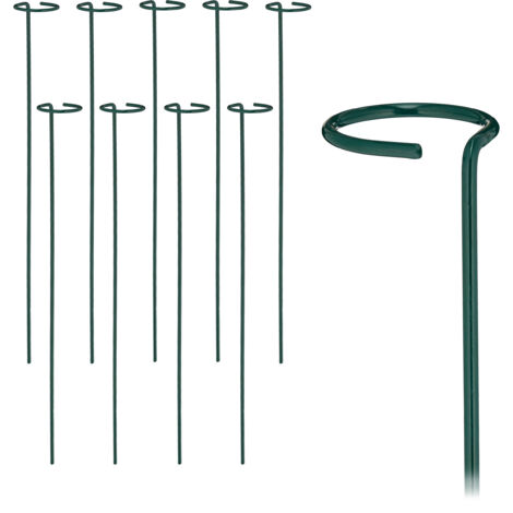 Relaxdays Plant Supports, Set of 10, Metal Climbing Rods with Ring ...