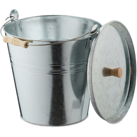 Relaxdays Ash Bucket with Lid, 12.5 Litres, Wooden Handle, for Coal ...