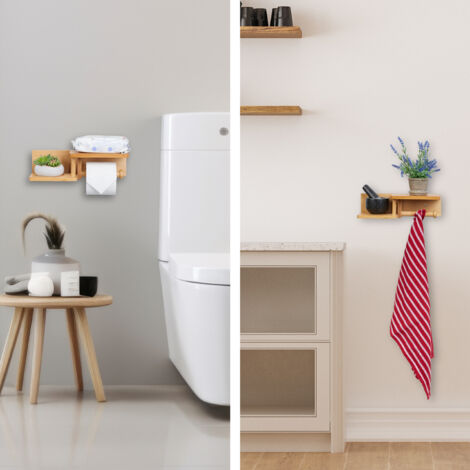 Relaxdays Toilet Roll Holder, Bamboo, Wall-Mounted, with Shelf for ...