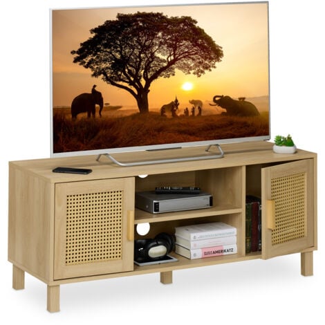 Relaxdays TV Stand with 2 Doors & Storage Shelves, up to 50 inches ...