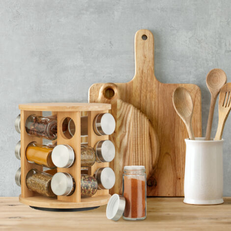 Relaxdays Spice Rack, 12 Jars, 360° Rotating Carousel Stand, HxD 21 x ...