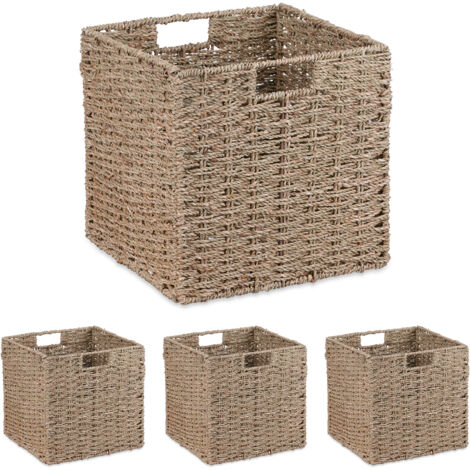 Relaxdays Storage Basket, Set of 4, Seagrass, Woven Design, Organiser ...