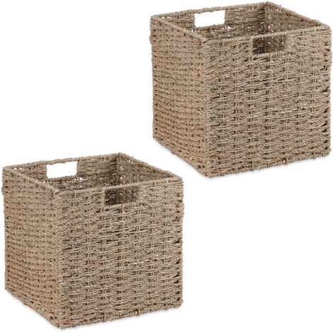 Relaxdays Storage Basket, Set of 2, Seagrass, Woven Design, Organiser ...