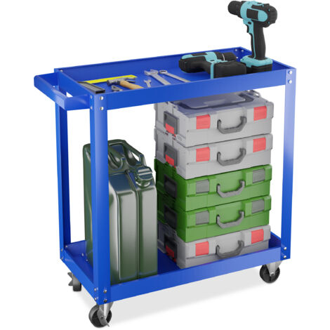 Relaxdays Tool Trolley, 2 Tiers, Workshop Cart, up to 100 kg, 76 x 78 x ...