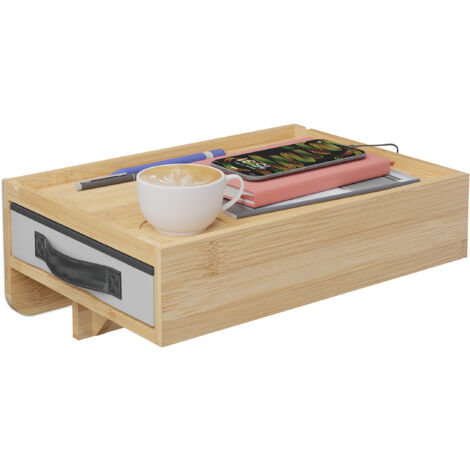 Relaxdays Clip-On Bedside Table, Bamboo, 14 x 37 x 26.5 cm, Drawer ...