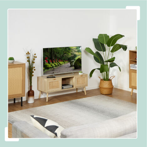 Relaxdays TV Stand, Rattan Design, Cabinet for Television up to 43 ...