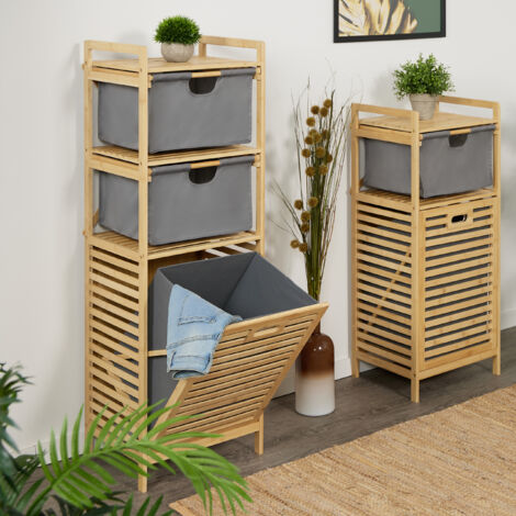 Relaxdays Laundry Basket Rack, Washing Hamper, 30 L, Shelf & 2 Drawers ...