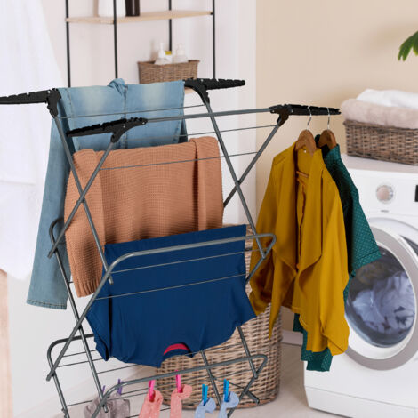 Relaxdays Clothes Airer, 3 Tiers, Folding Laundry Rack, Space-Saving ...