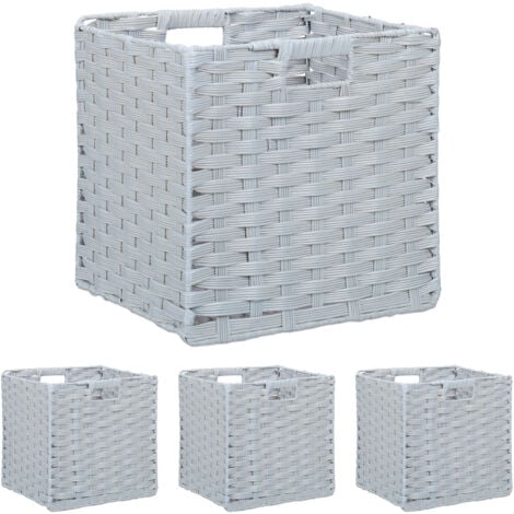Relaxdays Storage Baskets, Set of 4, Wicker Design, Folding Cubes ...