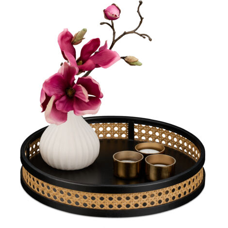 Relaxdays Decor Tray, Rattan Effect, HxD 5.5 x 30 cm, Round Catch All ...