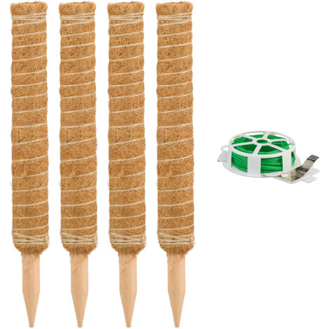 Relaxdays Coconut Sticks in a Set of 4, Flexible Plant Rods, for ...