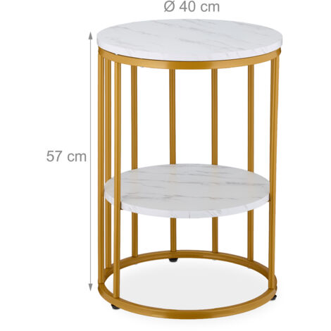 Relaxdays Side Table, Marble Effect, 2 Tiers, 57 x 40 cm, Living Room ...