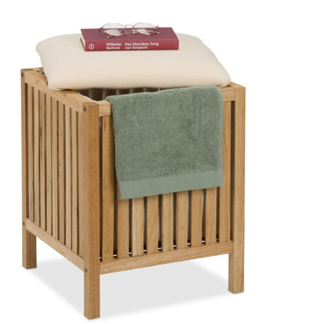 Relaxdays Laundry Hamper with Seat, Bathroom Stool with Storage, 30L ...
