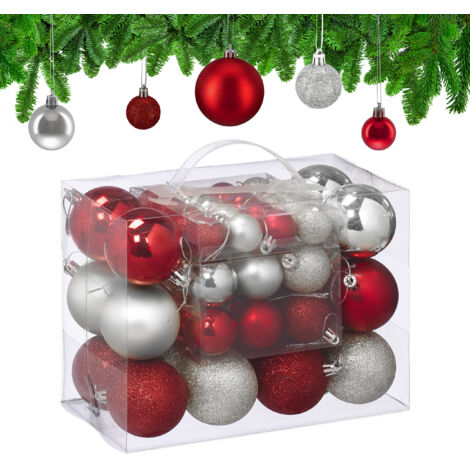 Relaxdays Christmas Baubles, Set of 50, Tree Ornaments, ∅ 3, 4 & 6 cm ...