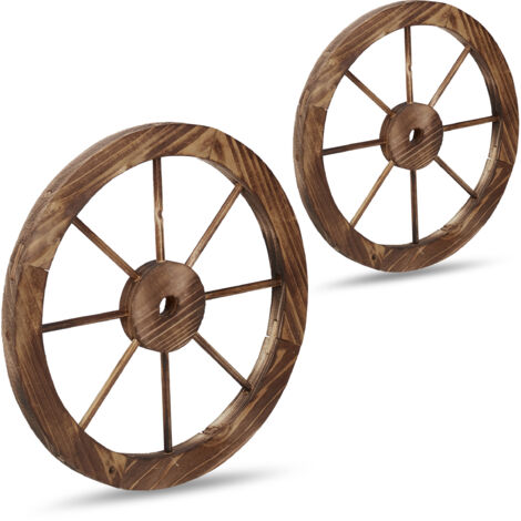 Relaxdays wooden wagon wheel, 2-piece set, decor for garden, patio ...