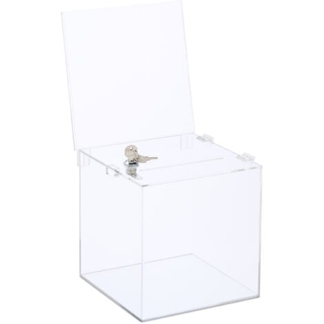 Relaxdays raffle box, acrylic, lockable, sign holder, hinged lid, HWD ...