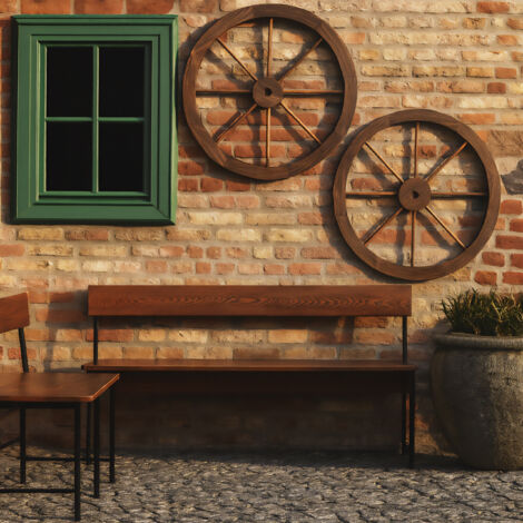 Relaxdays wooden wagon wheel, 2 pack, decor for garden, patio, veranda ...