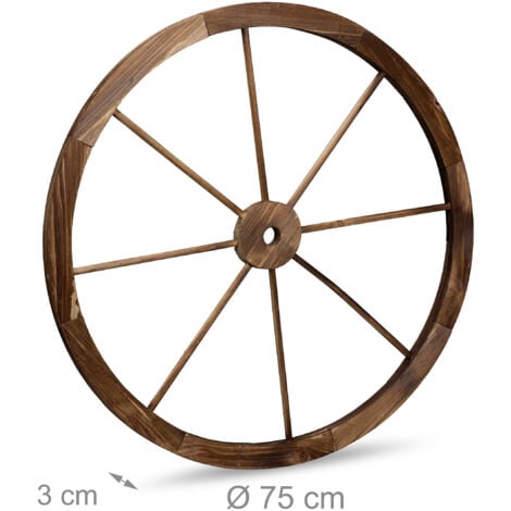 Relaxdays wooden wagon wheel, 2 pack, decor for garden, patio, veranda ...