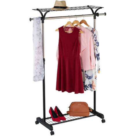 Relaxdays mobile clothes rack trolley with 2 shelves, height adjustable ...