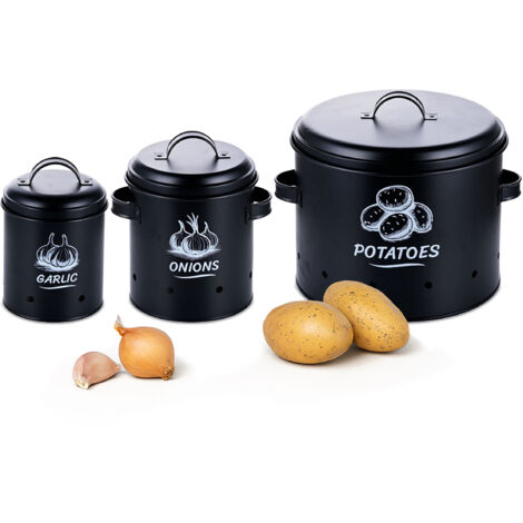 Relaxdays Potato Storage Box, Onions, Garlic, Set of 3, with Lid ...