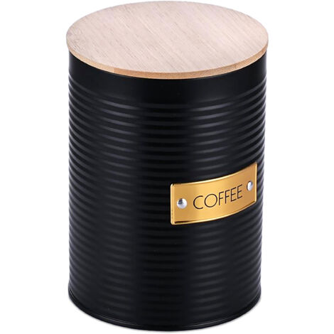 Relaxdays coffee storage tin, 1 pack, metal, bamboo lid, HxD: 16 x 11 ...
