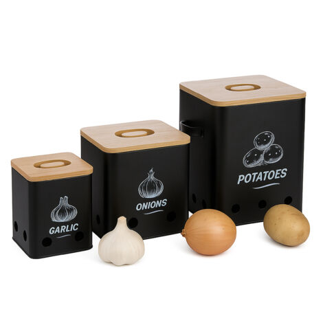 Relaxdays Potato Storage Box, Onions, Garlic, Set of 3, with Holes ...