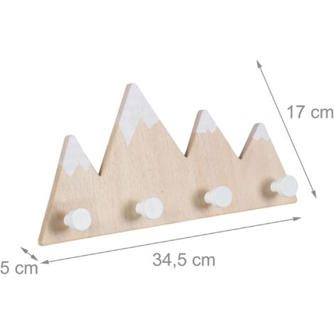 Relaxdays Children's Coat Rack Mountain, Wall Hook Rail 4 Hooks, HWD ...