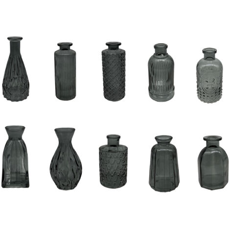 Relaxdays vases, set of 10, textured, vintage style, glass, H: 10–14.7 ...