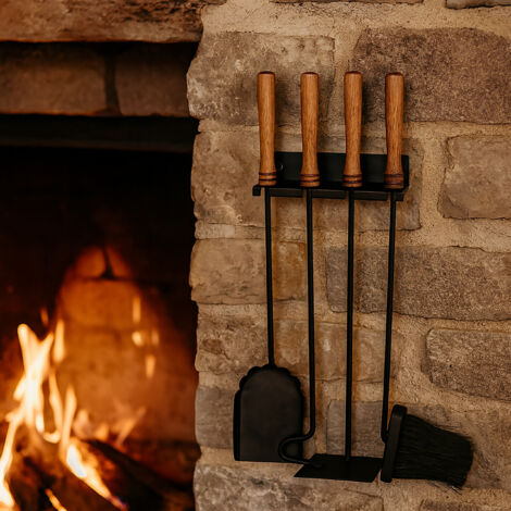 Relaxdays fire tools, 5-piece set, poker, shovel, ash brush, scraper ...