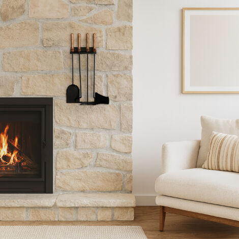 Relaxdays fire tools, 5-piece set, poker, shovel, ash brush, scraper ...