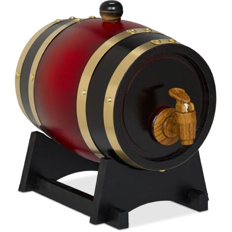 Relaxdays Wooden Barrel, 1.25 L, Whisky Cask with Stand & Tap, for Wine ...