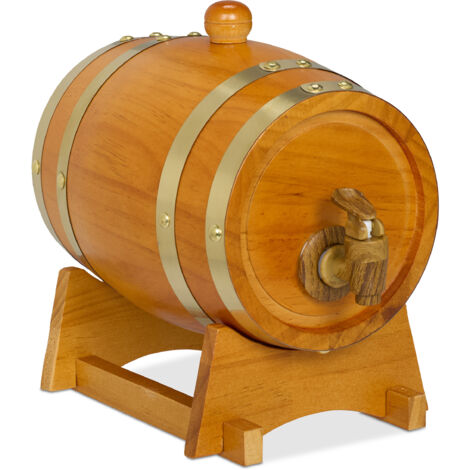 Relaxdays Wooden Barrel, 1.25 L, Whisky Cask with Stand & Tap, for Wine ...