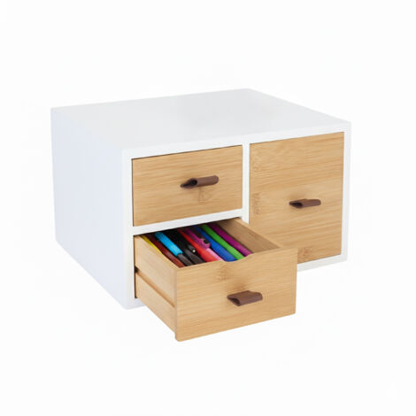 Relaxdays Bamboo & MDF Drawer Box, 3 Drawers, Loops, HWD: 15 x 25 x 20 ...
