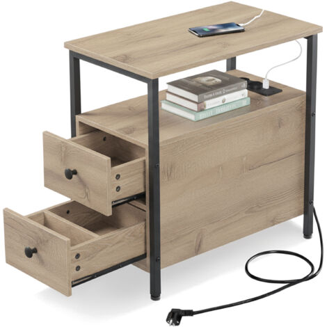 Relaxdays side table with sockets, USB ports, 2 drawers, HxWxD: 61 x 35 ...